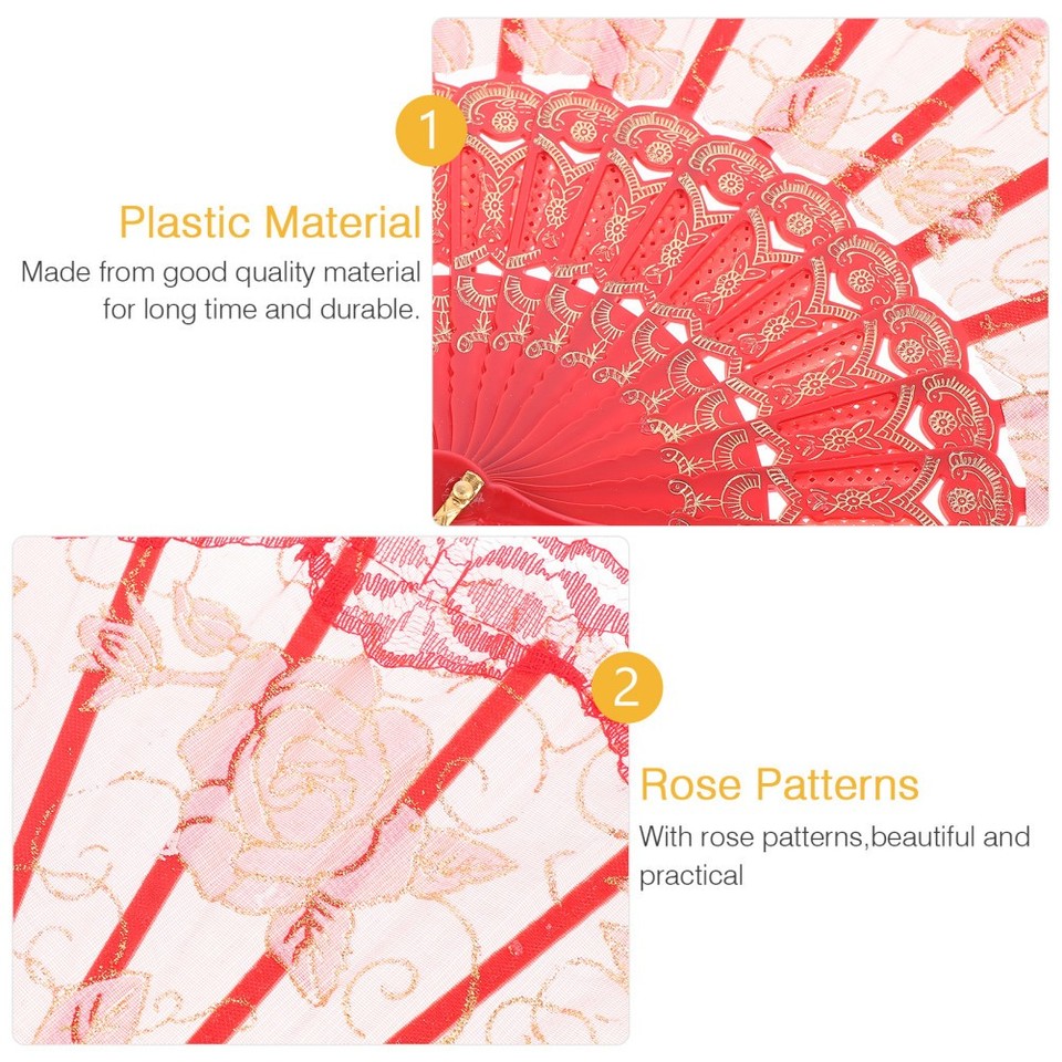 2pcs Pretty Lace Folding Fan Handheld Fan Folding Rose Fan Lace Dancing ...