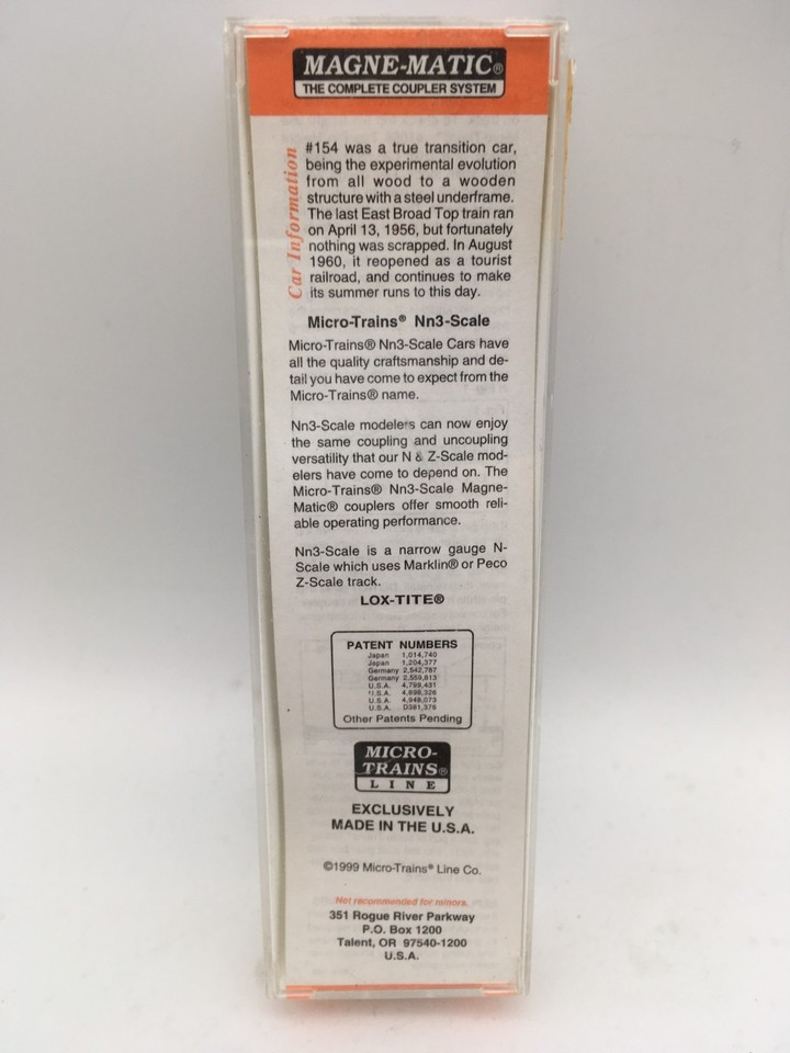 Nn3 Scale Micro-Trains MTL 15107 EBT East Broad Top 30' Wood Box Car ...