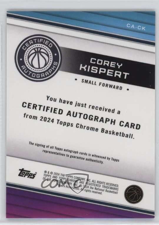 2023-24 Chrome Certified Pink Basketball Refractor 5/55 Corey Kispert ...