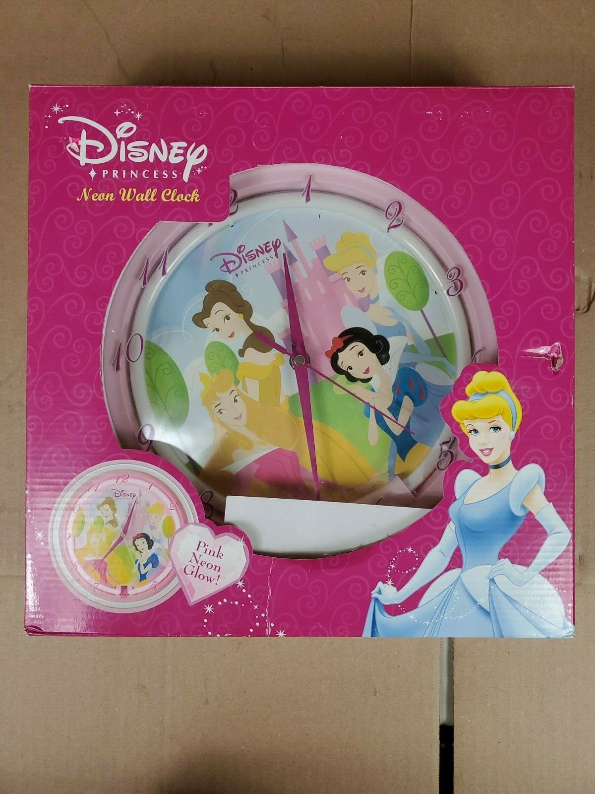 NEW DISNEY PRINCESS WALL CLOCK LAVENDER NEON GLOW CINDERELLA SNOW WHITE ...