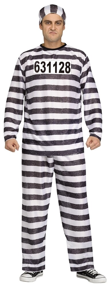 Convict Adult Men's Costume Prisoner Inmate Jail Black White Stripes ...