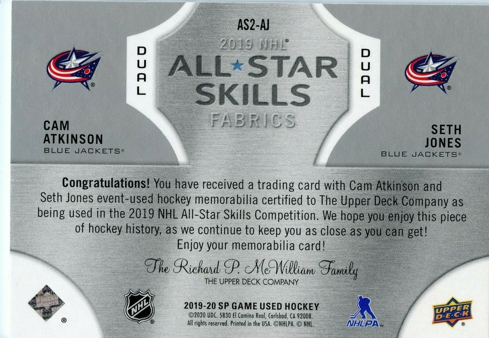 2019-20 SP Game Used '19 All Star Skills Fabrics Dual #AS2-AJ Atkinson ...