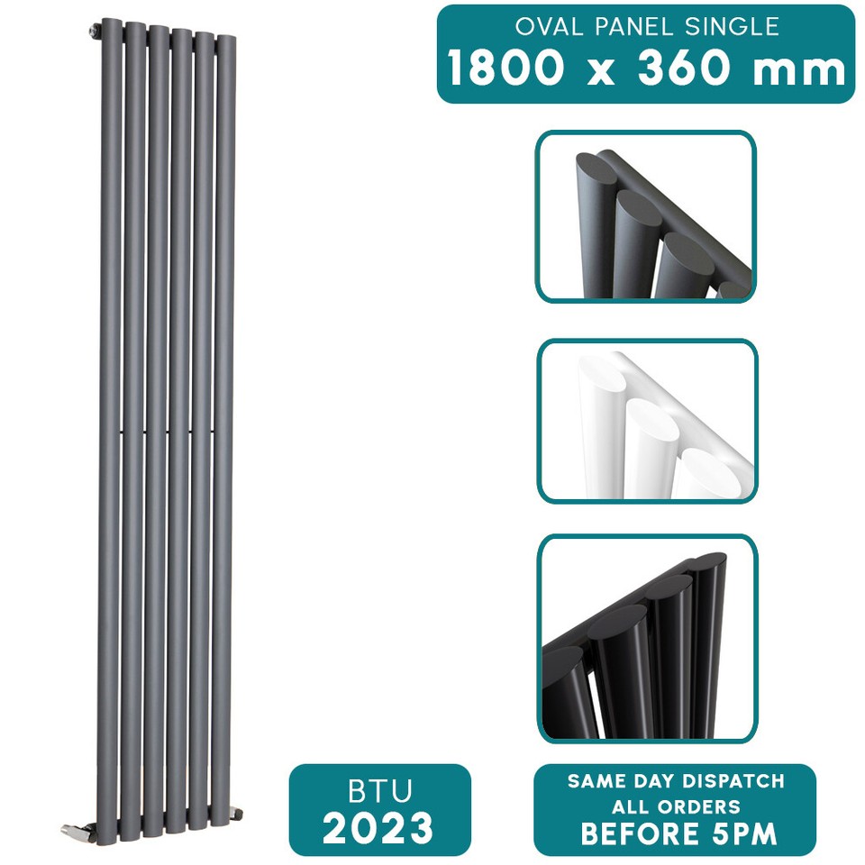 1800mm Vertical Designer Radiator Oval Column White Anthracite Tall ...