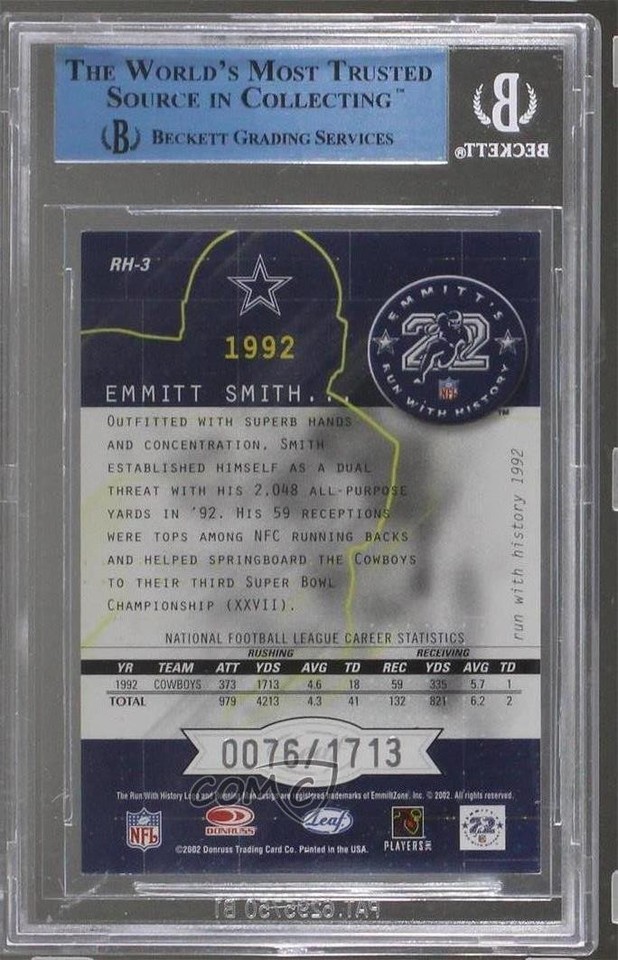 2002 Leaf Rookies & Stars Emmitt's Run With History Emmitt Smith BGS ...