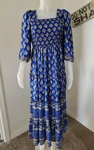 Anthropologie Me 2 Magic Floral Blue & White Maxi Dress Peasant Boho ...