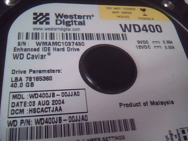 Hard Disk Drive IDE Western Digital WD400JB-00JJA0 WD400 78165360 40GB ...