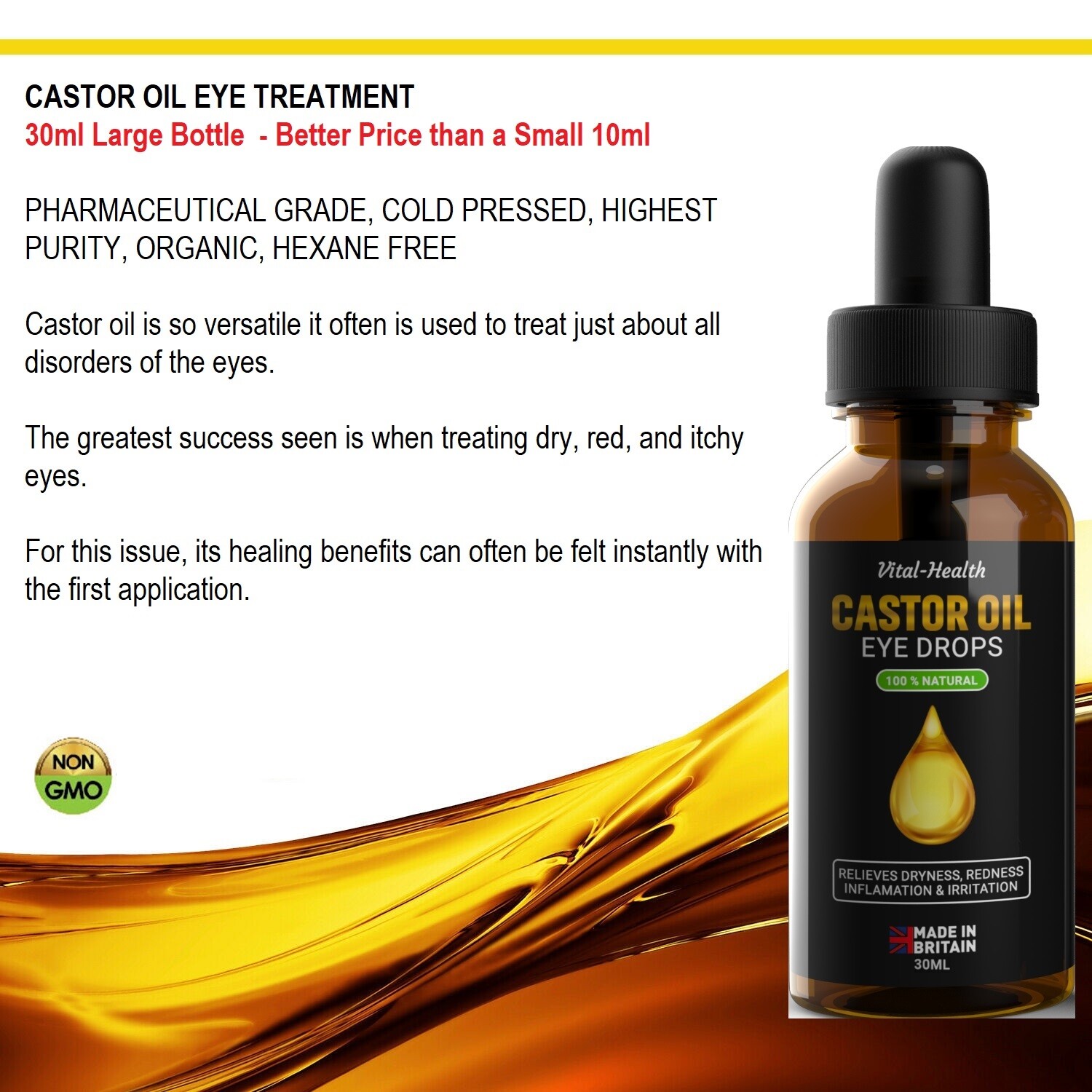 Castor Oil Eye Drops Organic 💗 LARGE 30ML💗Pharmaceutical Grade - NOT ...