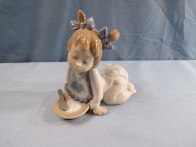 NAO by Lladro Porcelain Figurine - Baby Girl Eating w/ Plate Spoon | eBay