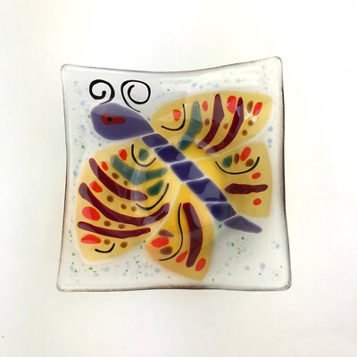 Xochitl Ross Fused Art Glass Butterfly Trinket Dish Bowl 6 Inch | eBay