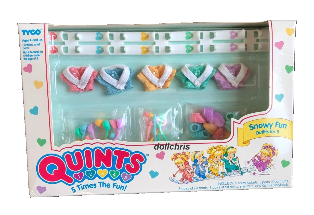 1990 Vintage TYCO QUINTS SNOWY FUN Outfits for 5 Dolls #1560-4 5 Skis ...