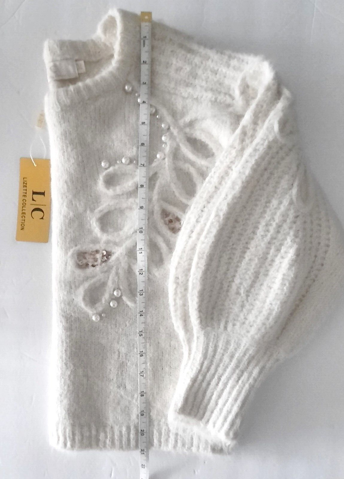 L/C Lizette Collection Cozy Beaded Sweater Pullover Beige Size M NWT | eBay
