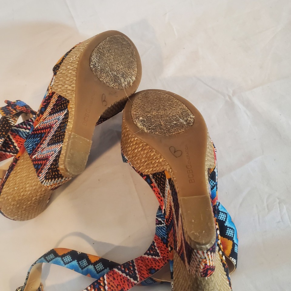 BCBGENERATION Women's 8.5 Raquel Platform Wedge Aztec Print Ankle Strap Sandals | eBay