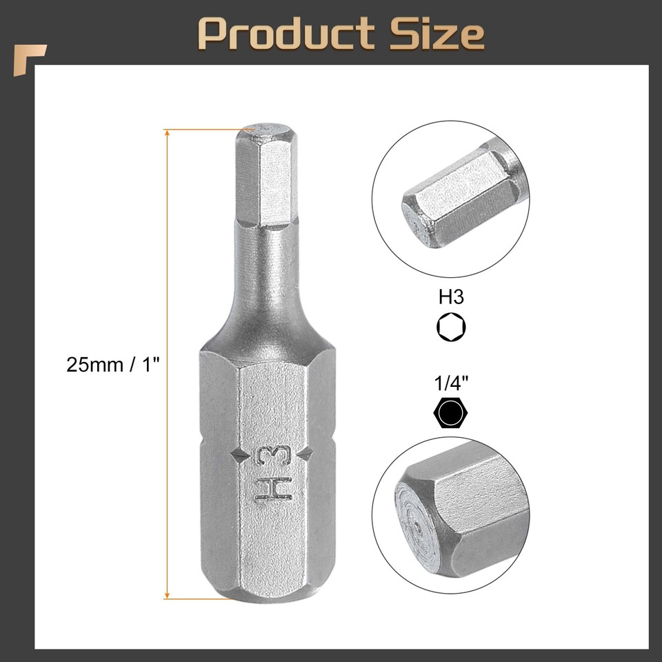 2pcs 1/4" Hex Shank H3 Head 1" Length Hexagon Drill Bit | eBay