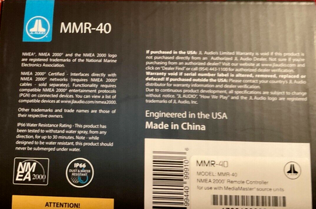 JL Audio MMR-40 Marine Wired NMEA 2000 Remote Control For MediaMaster ...