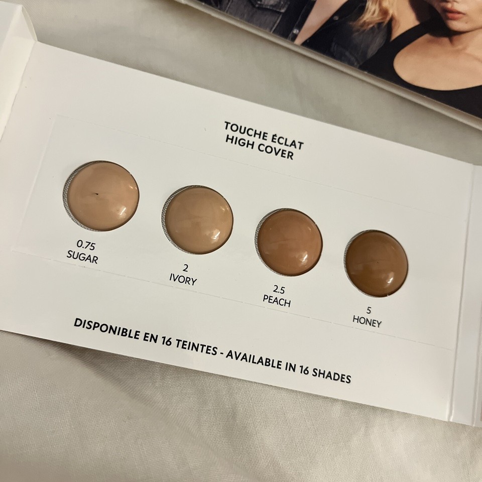 2x! YSL TOUCHE ECLAT HIGH COVER CONCEALER 4 SHADES SAMPLE CARD & BRUSH ...