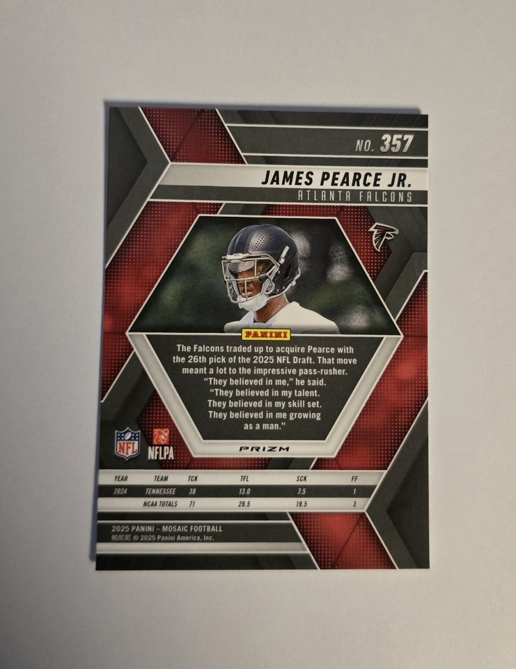 James Pearce Jr 2025 Panini Mosaic RC Rookie Candy Cane Stripe Prizm SP ...