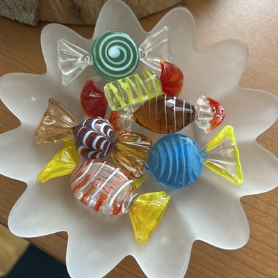 Vintage Murano Style Art Glass Wrapped Candy & Flower Glass Dish 7pc ...