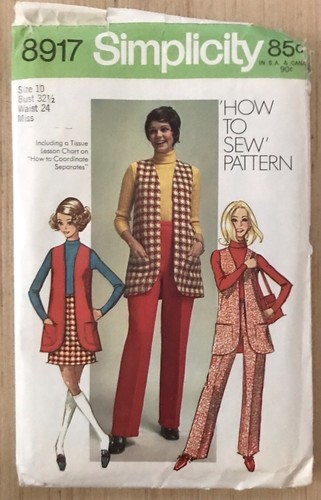 Simplicity 8917 How to Sew Pattern Womens Size 10 Pants Vest Skirt | eBay