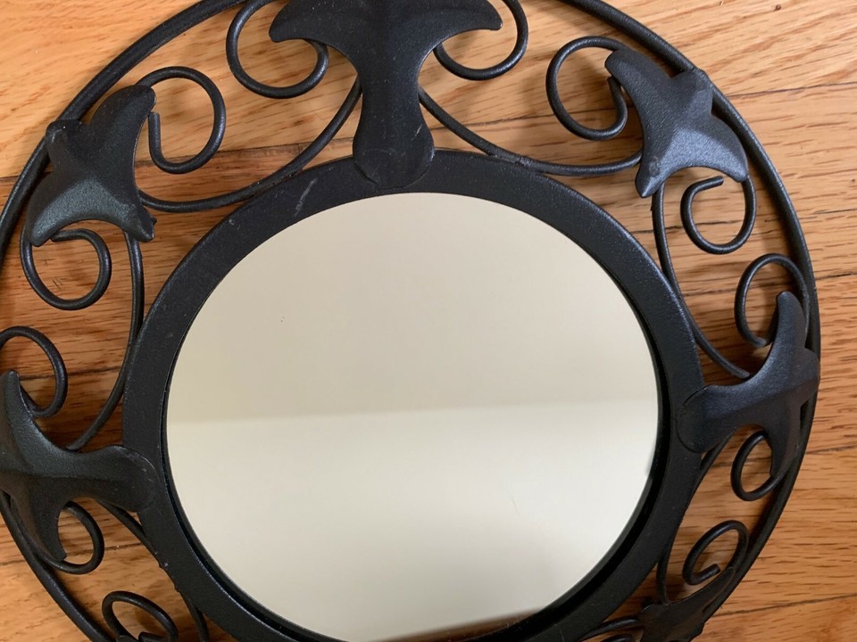 Home Interior beautiful round black wire frame w round mirror 10" X 10 ...