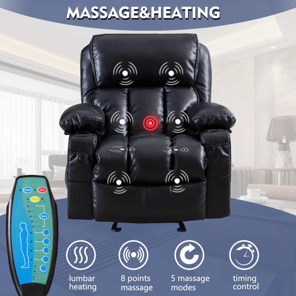 Recliner Sofa Chair Vibratory Massage Rocker Recliner Chairs Remote ...
