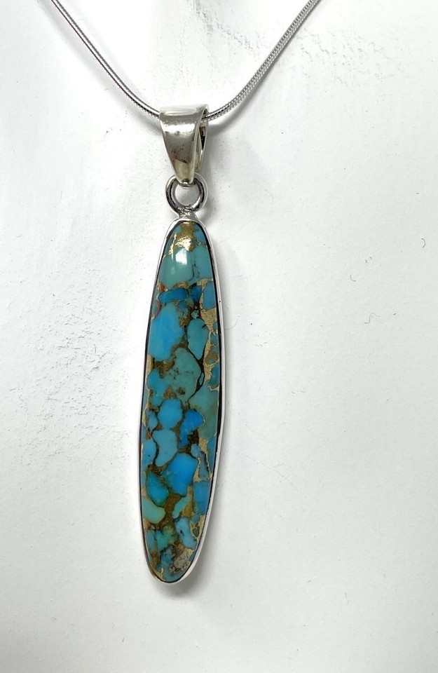 Sterling Silver Turquoise Necklace and Earring Set PE4008-C84 | eBay