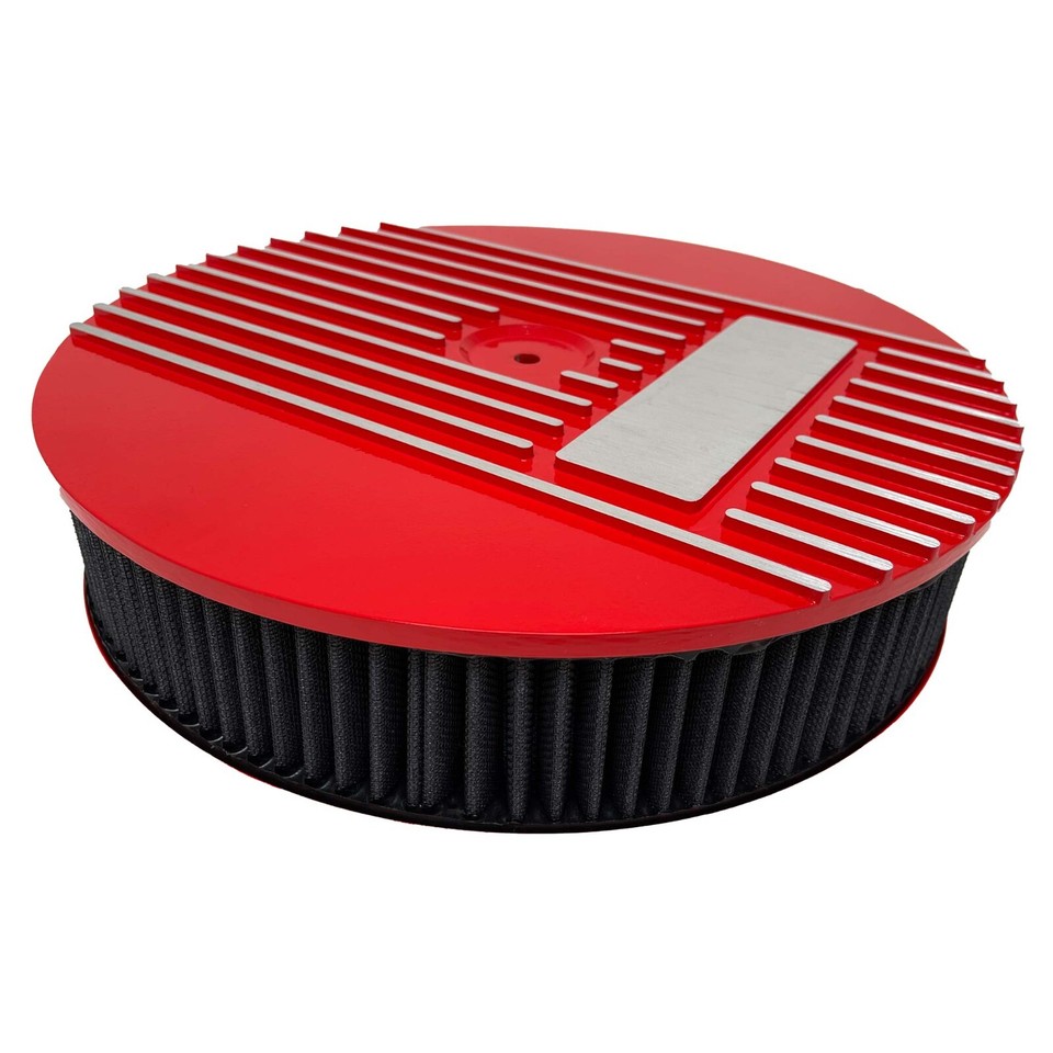 14" Round RED Air Cleaner Lid Kit - Raised Fins - Custom Engravable ...
