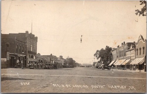 1915 HARTLEY, Iowa RPPC Real Photo Postcard "MAIN STREET Looking South ...