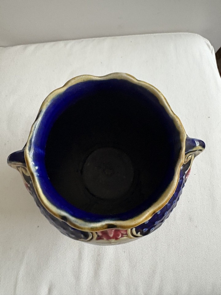 Majolica pottery 2 handled vase,Blue background,Courting couple,Europe ...