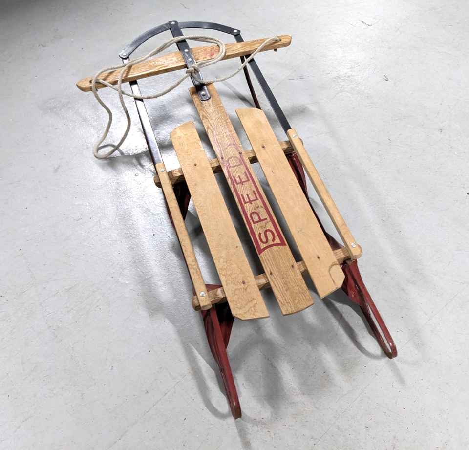VINTAGE 1970s Gladding SPEEDY Steel/Wood Snow Sled with Rope Steer, 40 ...