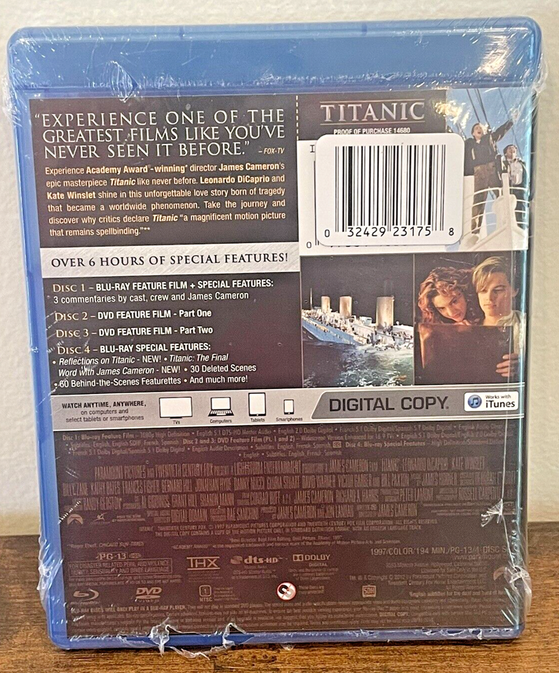 TITANIC Blu-ray + DVD (4-Disc Set, 2012) BRAND NEW SEALED! 97361468044 ...