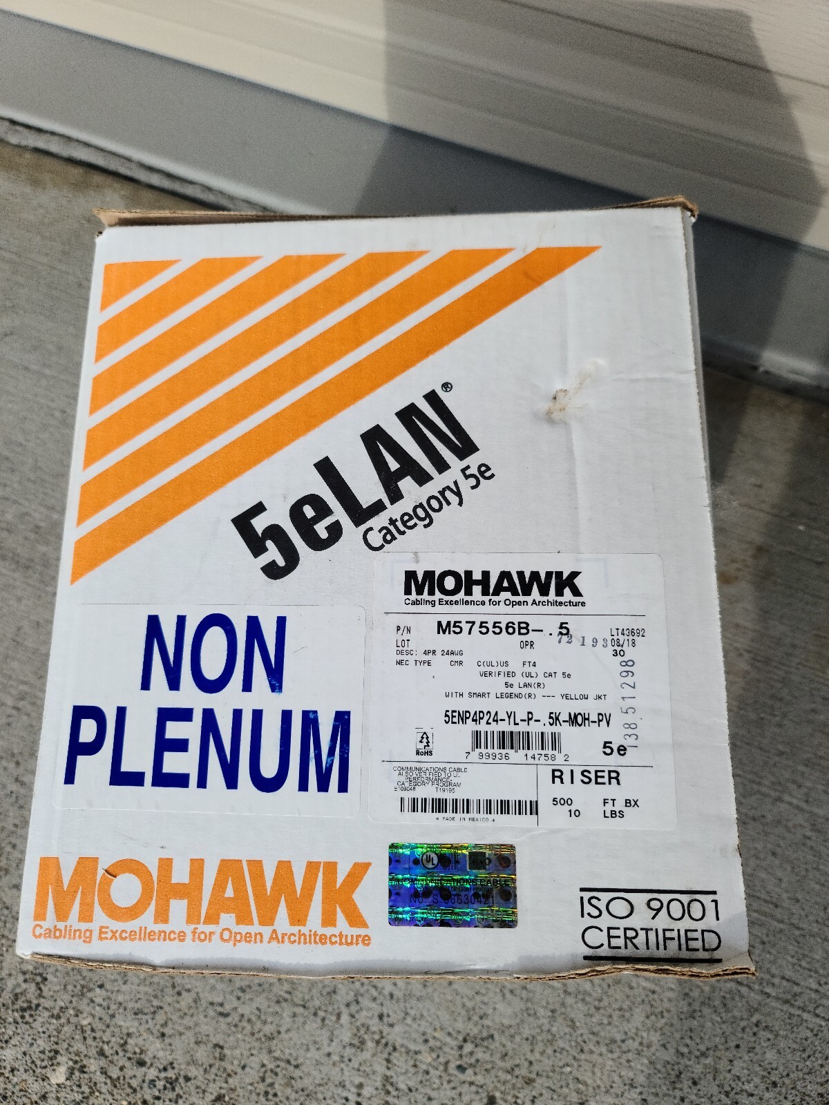 Mohawk Cat 5e Yellow Riser 450' Non Plenum Solid Copper Core Cable Wire ...