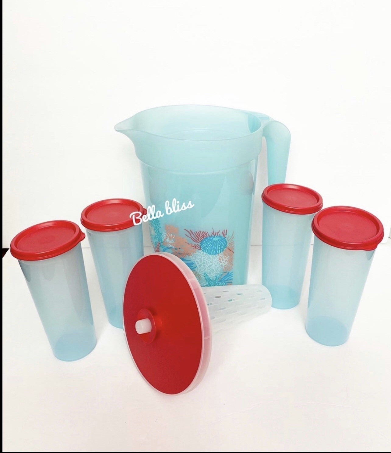 Tupperware 1 Gal Pitcher With Infuser, 4 -16Oz Tumblers ( Treasures Of ...