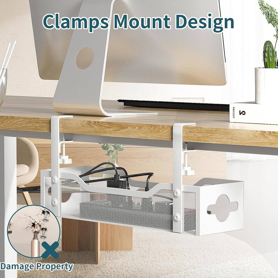 Under Desk Cable Management Tray No Drill, Metal Mesh Cable Organizer ...