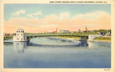 Linen Postcard Ruby Street Bridge over Illinois Waterway, Joliet IL ...