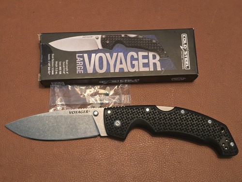 Cold Steel Voyager Large Drop Point Lockback Knife (4" Stonewash) 29AB ...