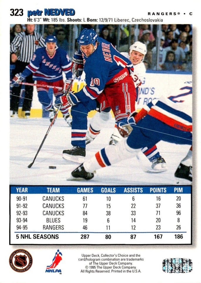1995 Collector's Choice Player's Club Petr Nedved #323 New York Rangers ...
