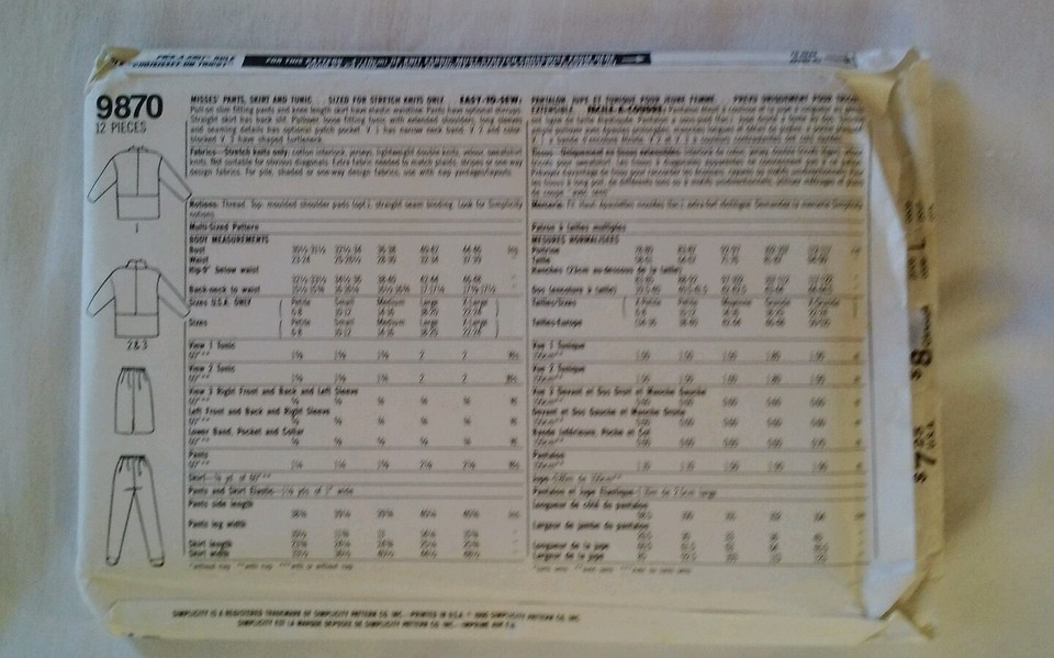 Simplicity 9870 sewing pattern Ladies Christie Brinkley PT-XL New | eBay