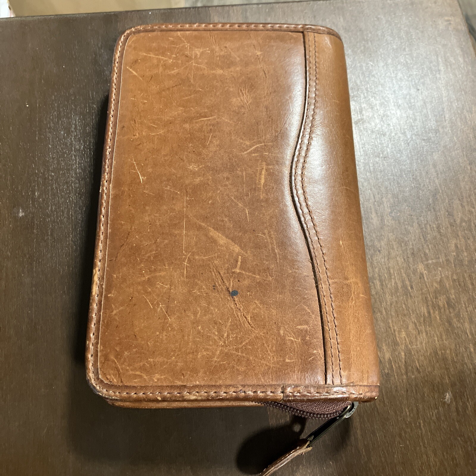 Vintage Leather Day Timer Zippered 8.5" X 5" Brown Note Paper Rulers 6 ...