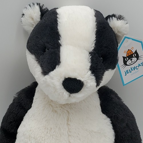 Jellycat Medium Bashful Badger Plush White Dark Gray Soft Toy New ...