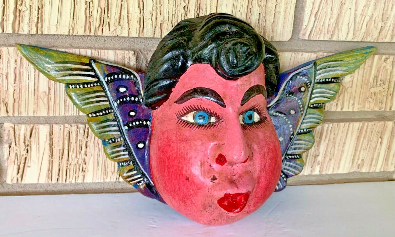 Mexican Folk Art Carved Wood Angel Cacheton Bust Wall Hanging Colonial ...