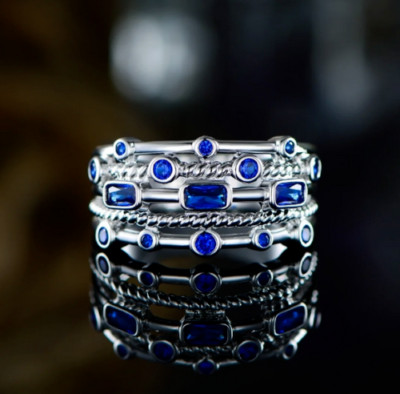 Women's Lab Created Bezel Fashion Band With Sapphire In 935 Argentium ...
