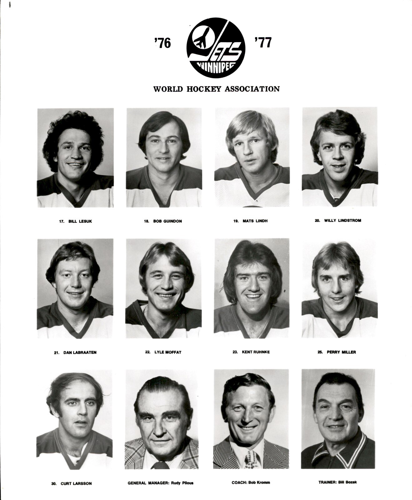 PF5 Original Photo 1976-77 WINNIPEG JETS HOCKEY WILLY LINDSTROM DAN ...