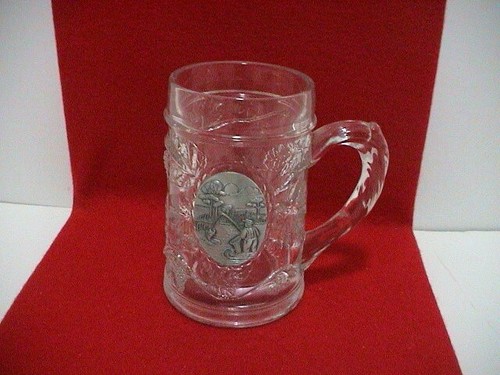 FLY FISHERMAN FISHING GLASS WITH PEWTER EMBLEM BEER DRINKING BAR TAVERN ...