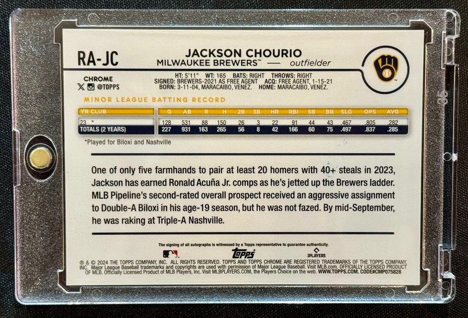 Jackson Chourio (RC Autograph Black - 2 / 10!!!! 2024 Topps Chrome. | eBay