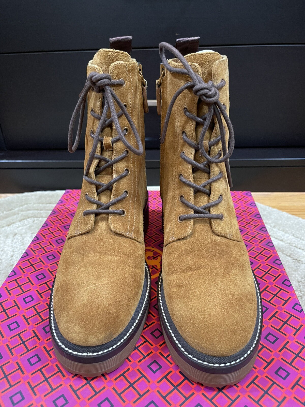 Tory Burch miller 50mm lug sole Suede bootie boot, Si… - Gem