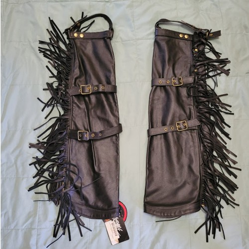 Women’s fringed leggings large half Chaps black leather Boot Strap, Motorcycle | eBay