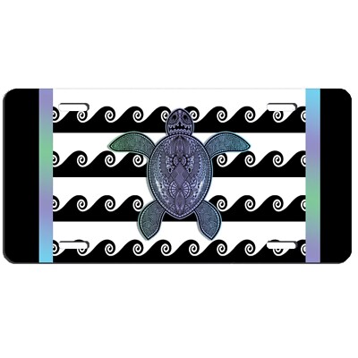 Sea turtle black, blue & white aluminum vanity license plate car truck ...