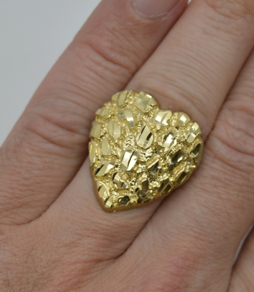 Real 10K Yellow Gold Women's Large Nugget Heart Ring 5.2gr | eBay