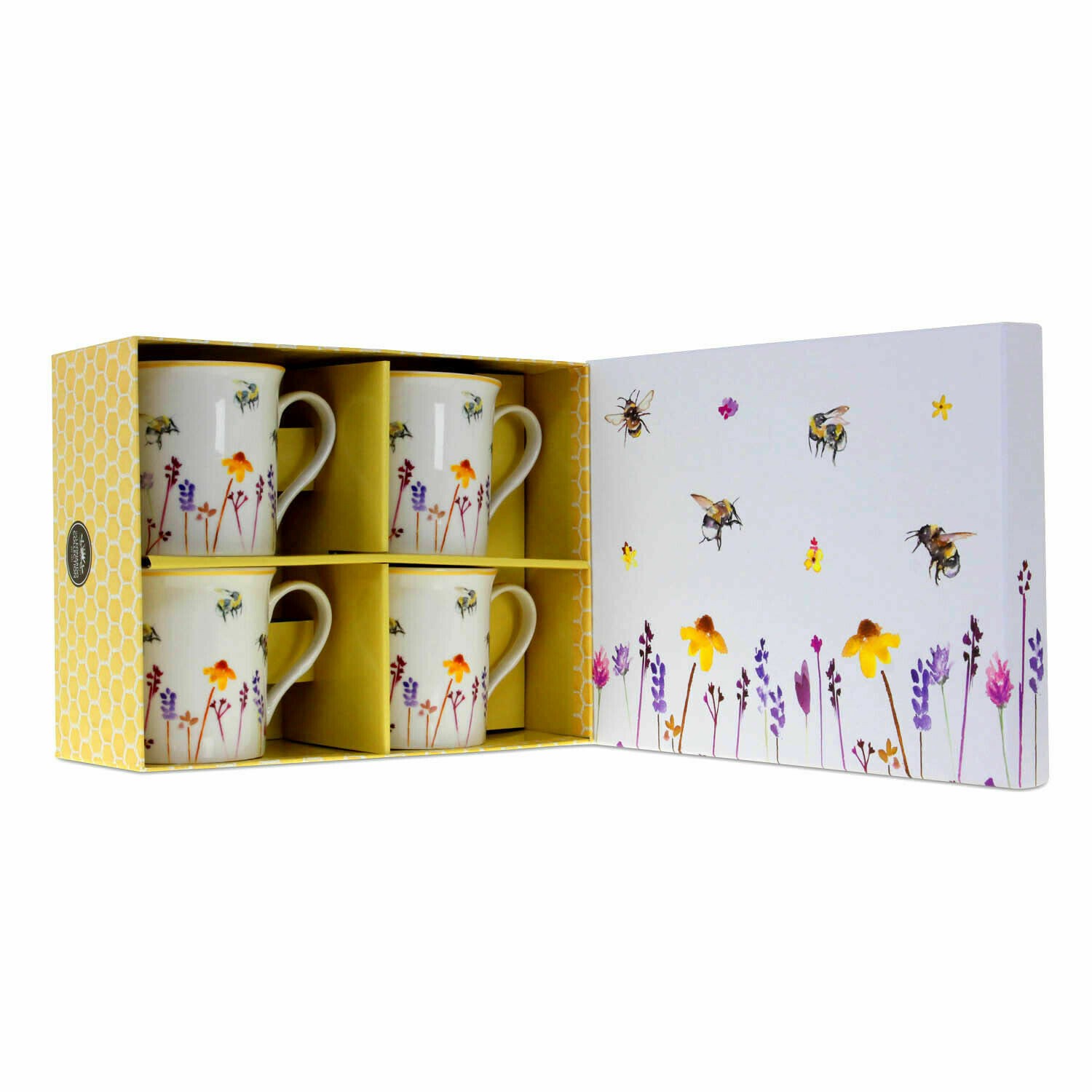 Set of 4 Mugs Coffee Tea Fine China Busy Bees Design by Jennifer Rose ...