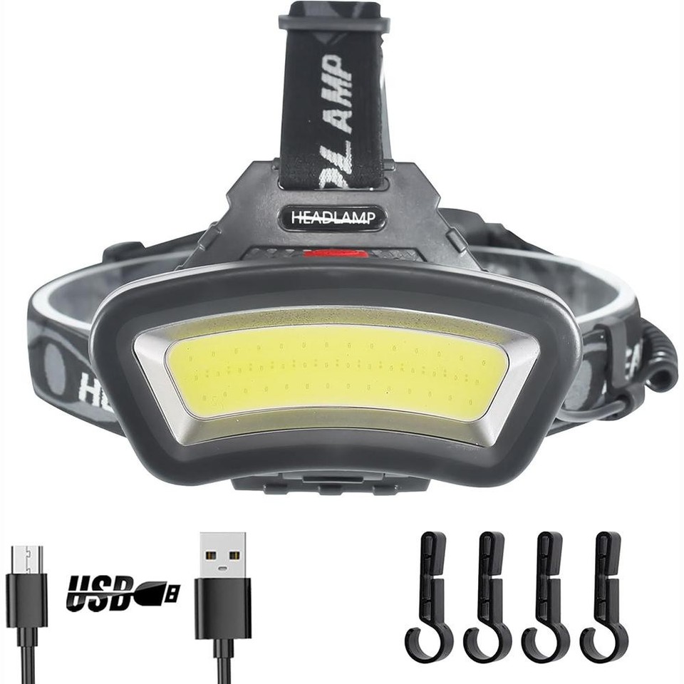 USB Rechargeable Headlight Torch Work Light Bar Head Band Lamp COB LED ...